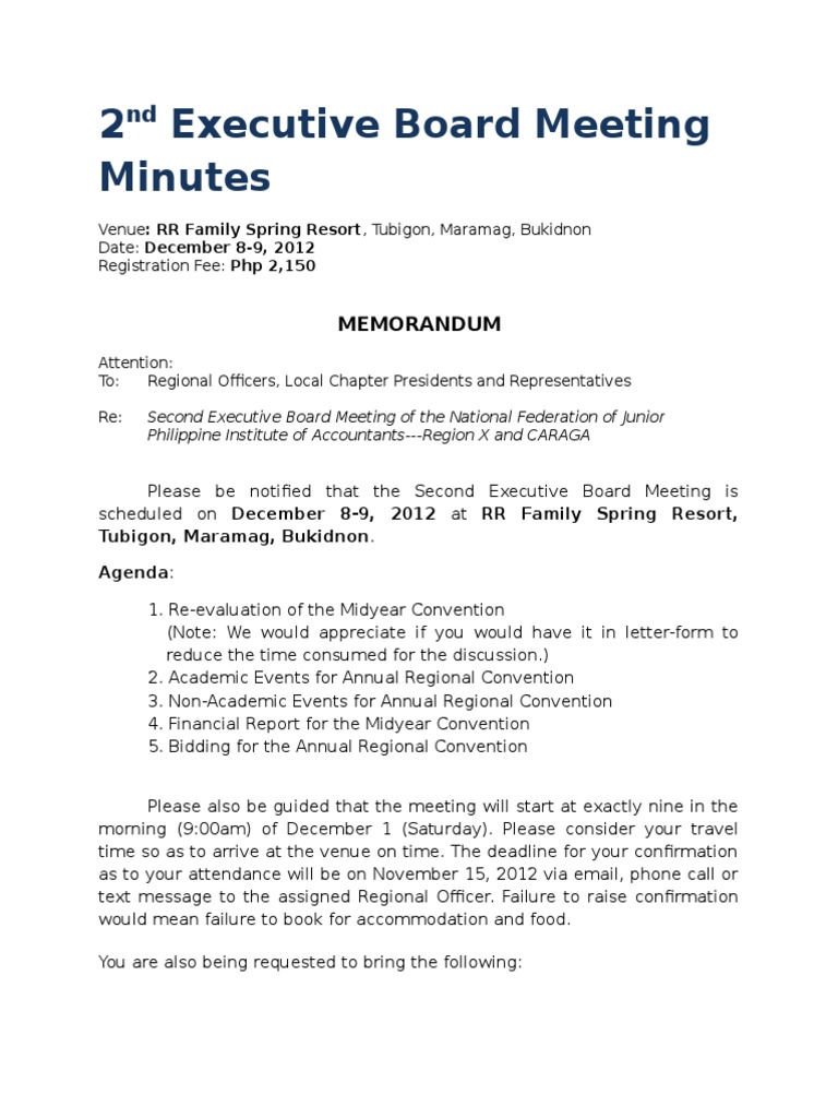 2nd Executive Board Meeting Minutes | PDF | Fee | Referee
