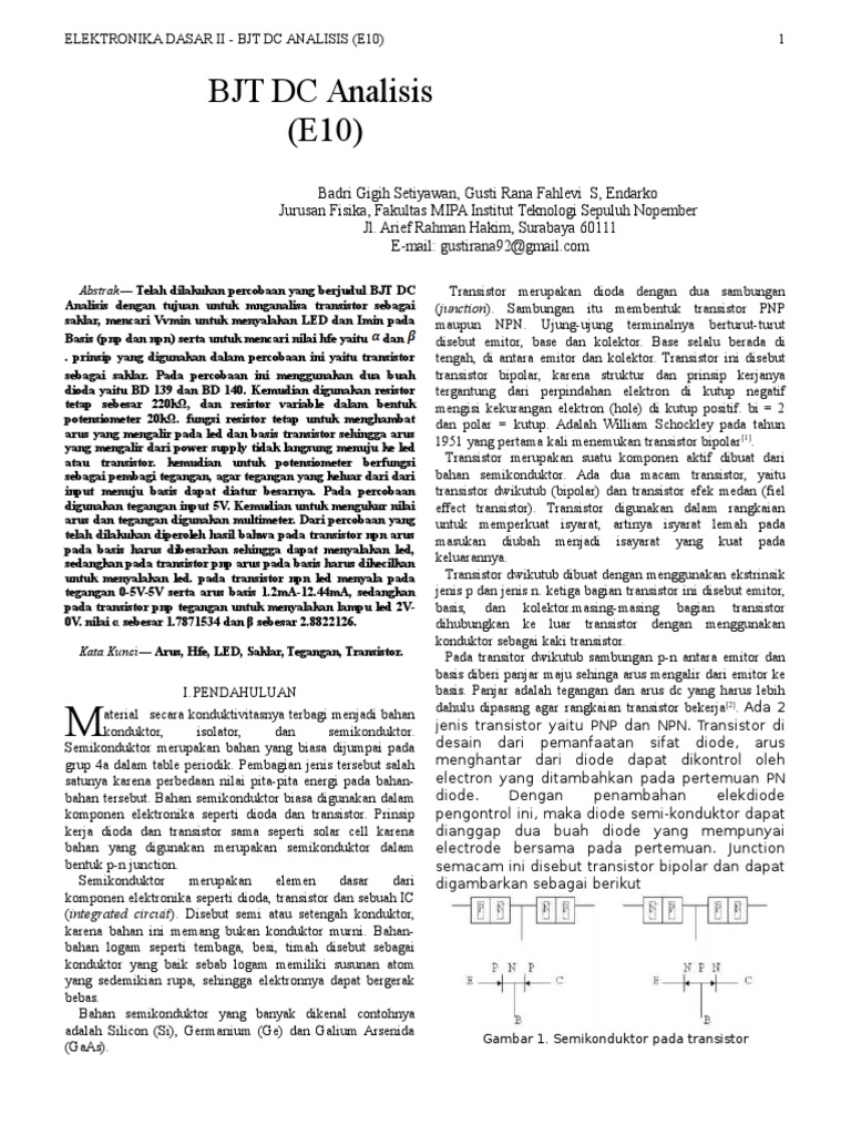 Laporan Praktikum BJT DC Analysis | PDF