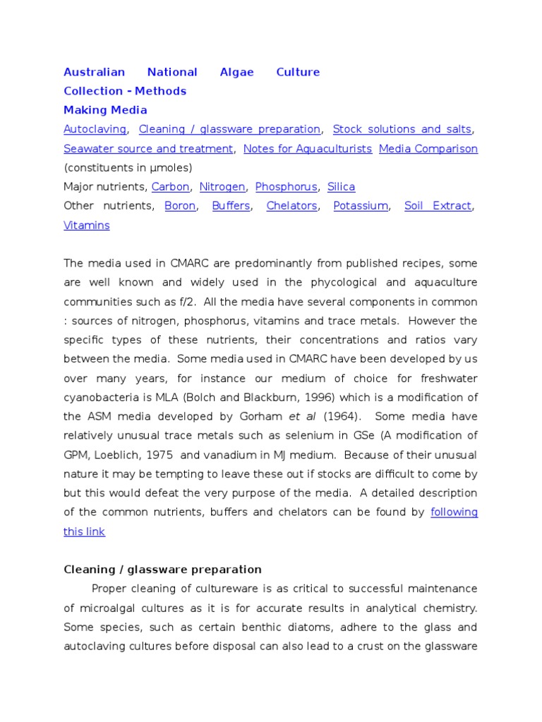 Australian National Algae Culture Collection-Making Media | PDF ...