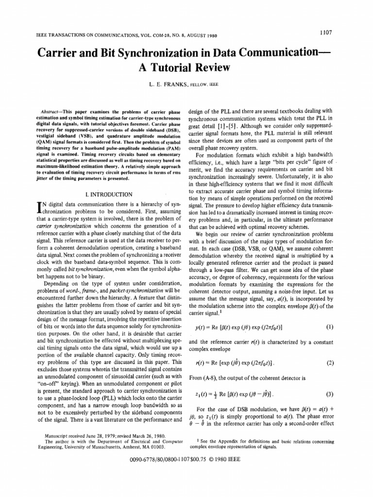 Carrier and Bit Synchronization in Data Communication | PDF | Detector ...