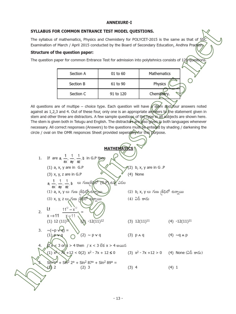 AP POLYCET - CEEP Syllabus and Exam Pattern | PDF | Test (Assessment ...