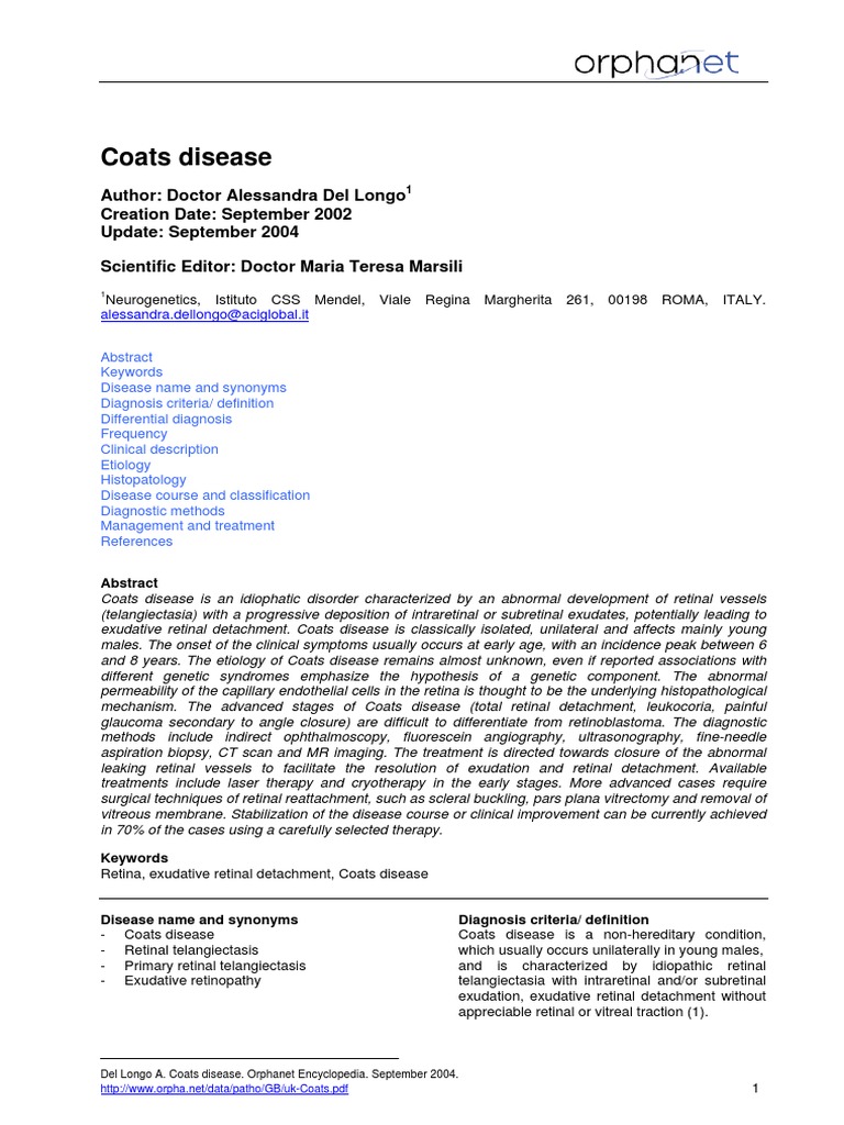 An In-Depth Review of Coats Disease: Etiology, Clinical Presentation ...
