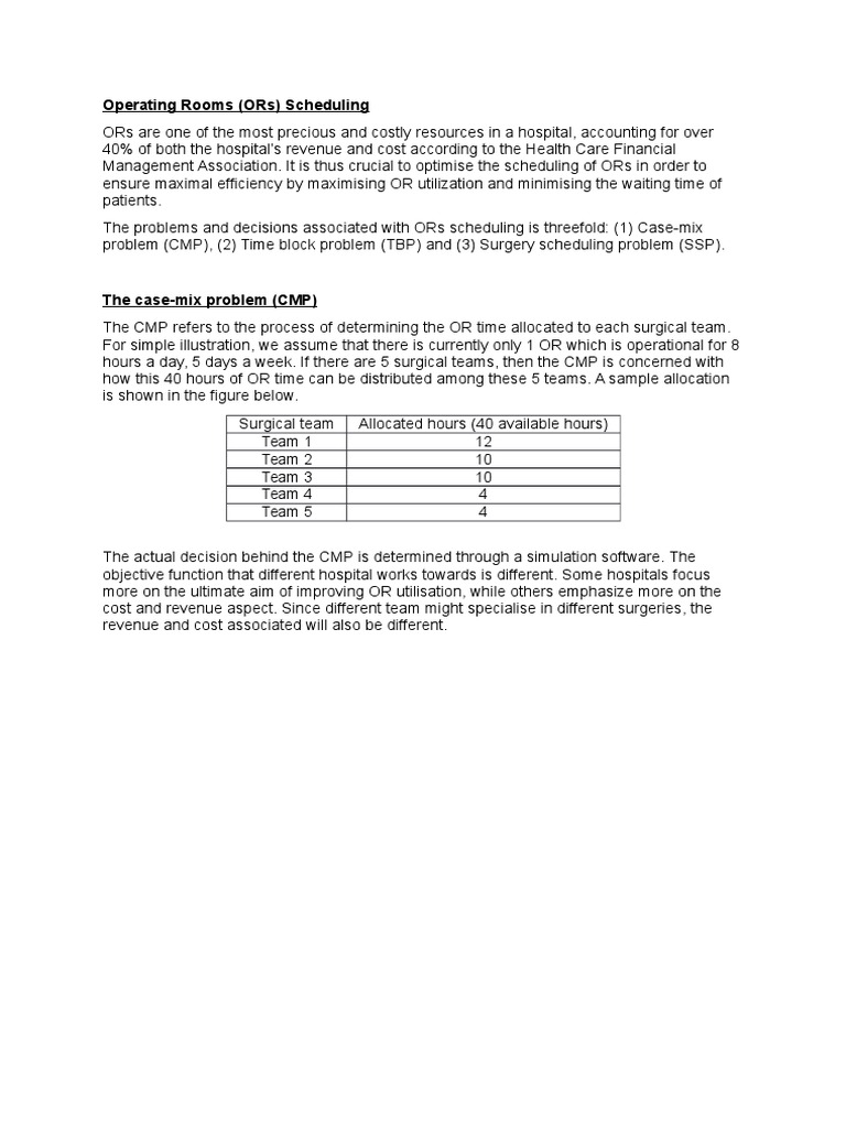 Operating Rooms (Ors) Scheduling | PDF | Patient | Hospital