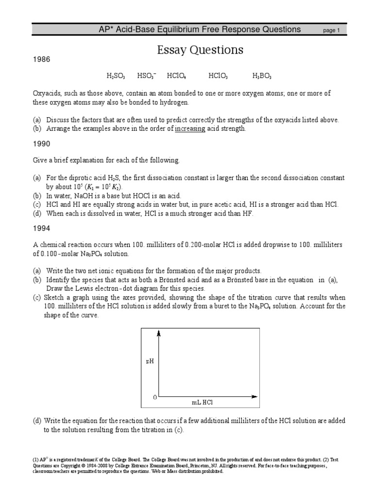 Acid-Base Equilibrium FR Worksheet | PDF | Titration | Chemistry