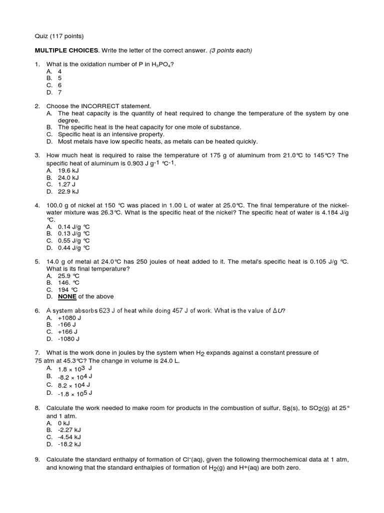 Problem Set 1 | PDF | Heat Capacity | Heat