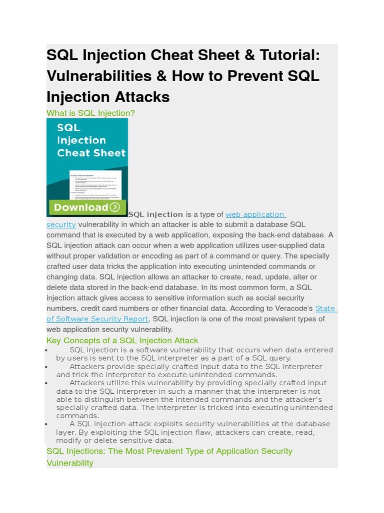 SQL Injection Cheat Sheet.doc | SQL | Bases de datos