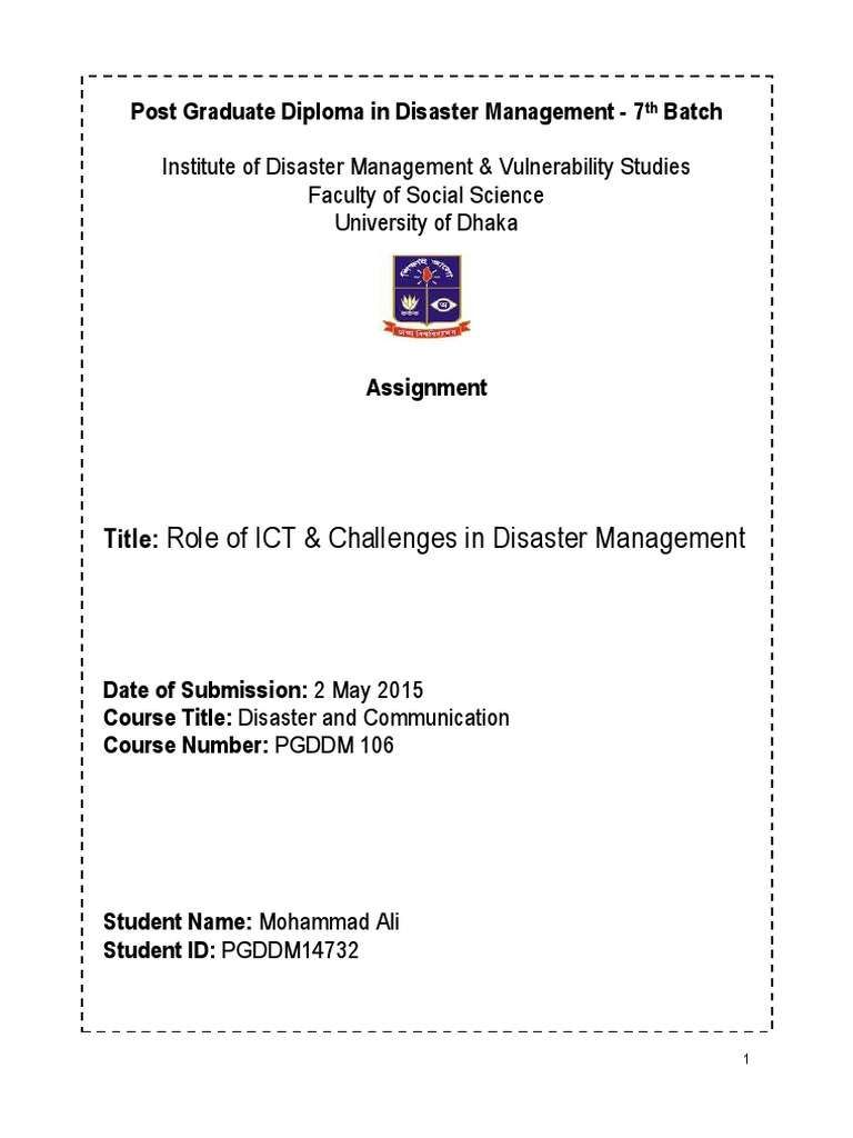 ICT's Role in Disaster Management Challenges | PDF | Emergency ...