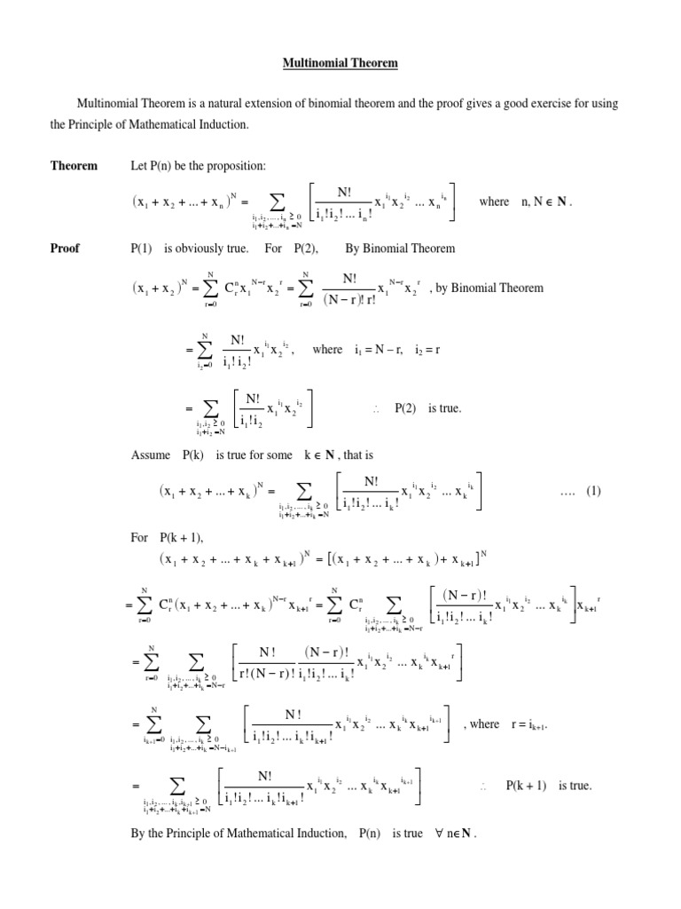 Multinomial Theorem: X X ! I ! I ! N | PDF | Science & Mathematics ...