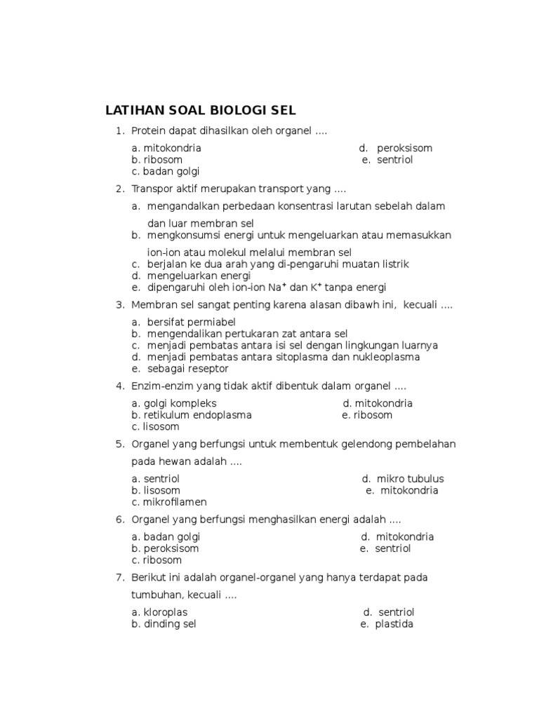 Latihan Soal Biologi Sel | PDF | Kajian Bahasa Asing | Sains & Matematika