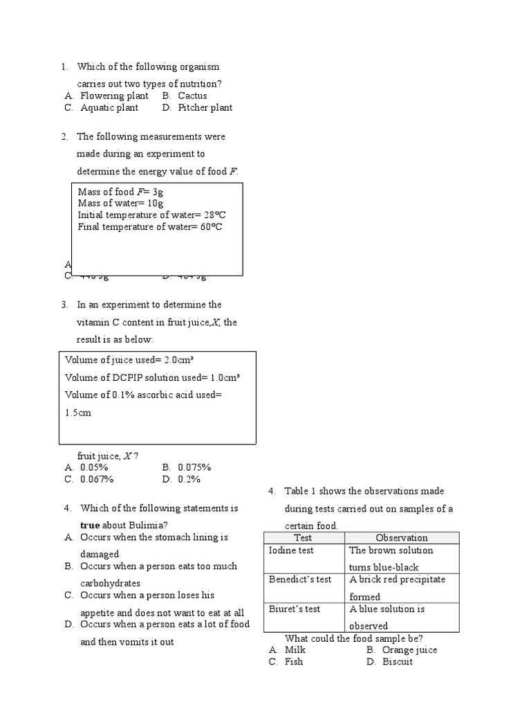 Final Exam Bio f5 Sem 1 2015 Paper 1 | PDF | Photosynthesis | Vertebral ...