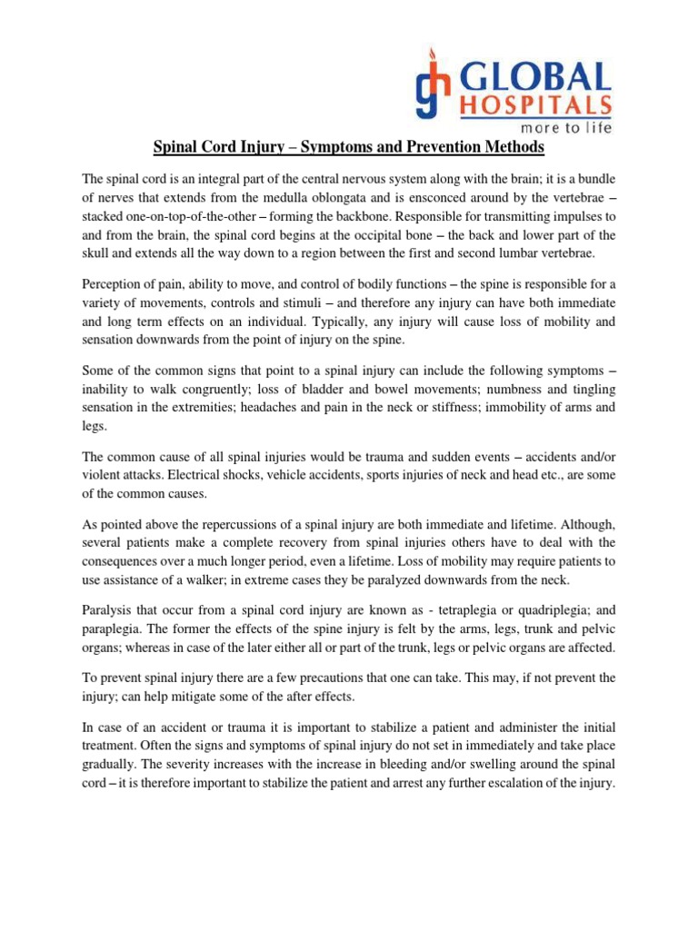 Spinal Cord Injury - Symptoms and Prevention Methods | PDF | Spinal ...