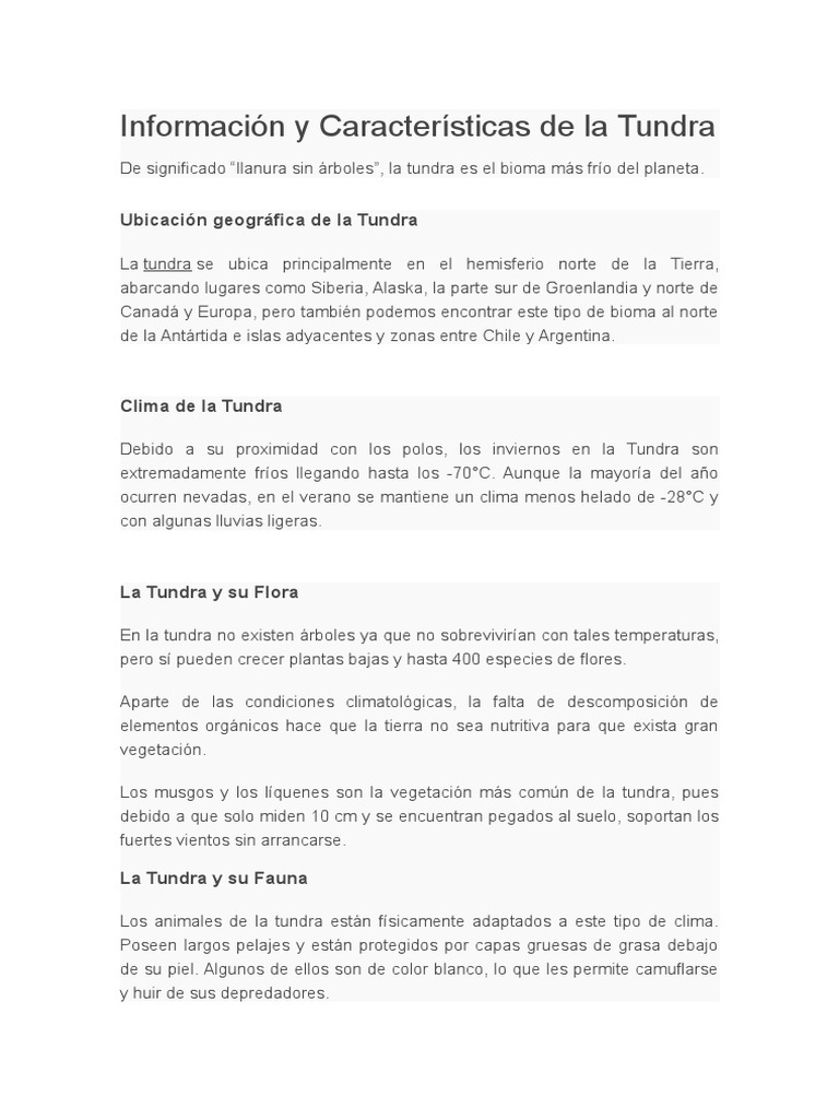 Información y Características de La Tundra | PDF | Ecología | Ciencias ...