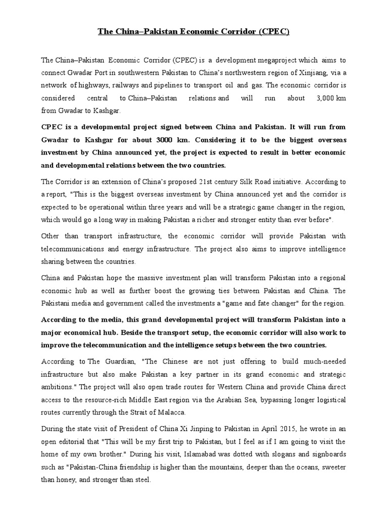 China-Pakistan Economic Corridor Overview | PDF