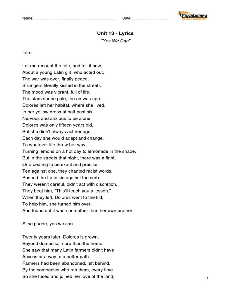 Unit 13 - Yes We Can - Lyrics | PDF | Leisure