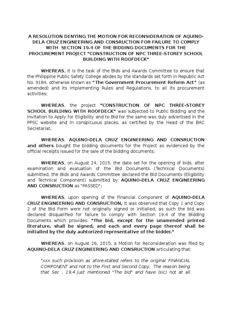 A Resolution Denying The Motion For Reconsideration - NPC Building - Aquino | PDF | Public Law ...