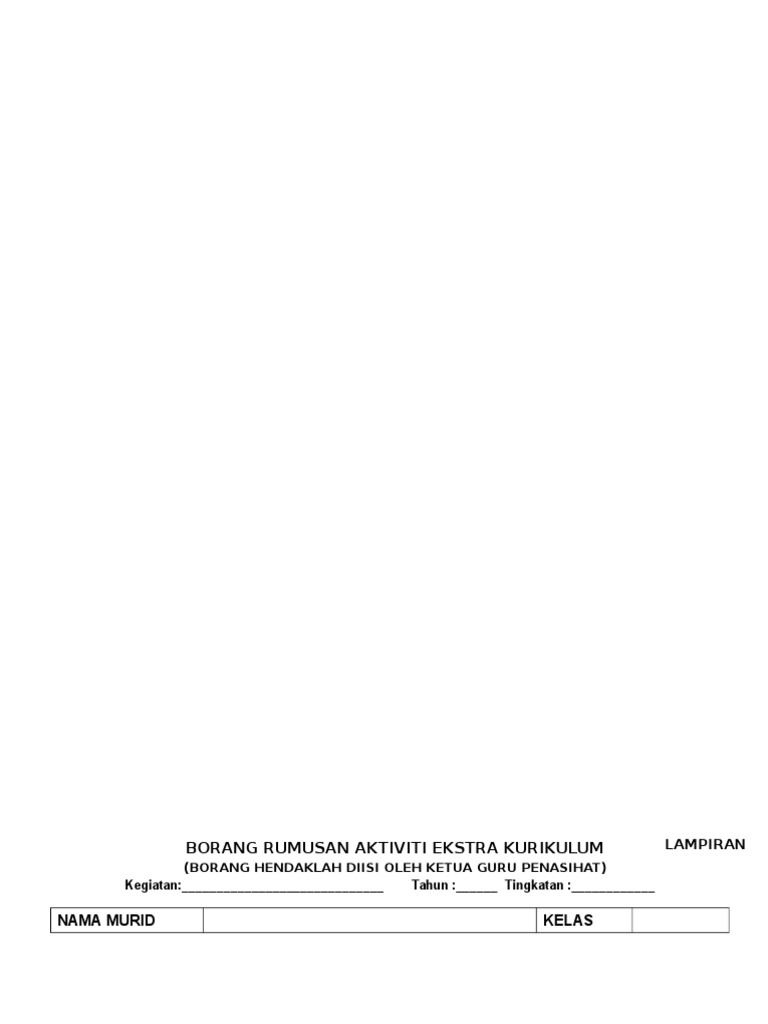 Borang Rumusan Aktiviti Ekstrakurikulum D | PDF