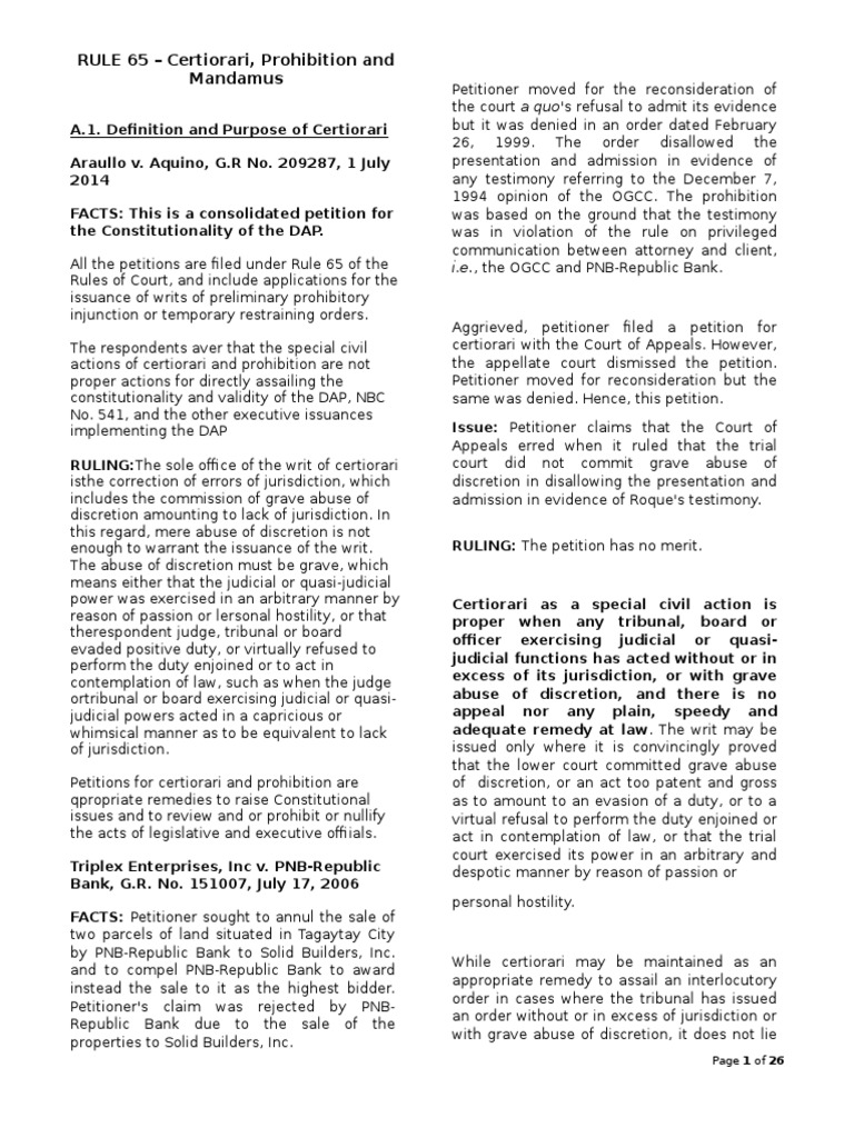 Rule 65 Case Notes | PDF | Certiorari | Writ Of Prohibition