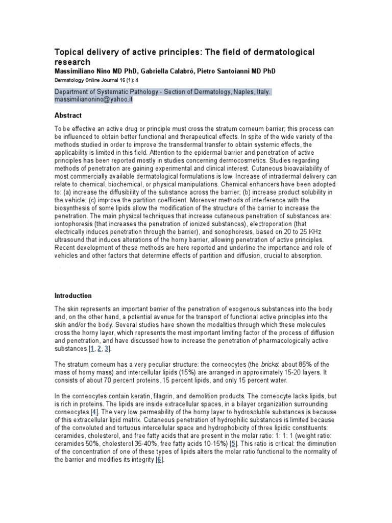 Enhancing Drug Delivery Through Skin | PDF | Physical Sciences | Biology