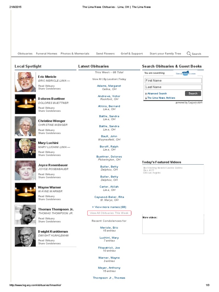 The Lima News Obituaries - Lima, OH - The Lima News | PDF | Death Care ...