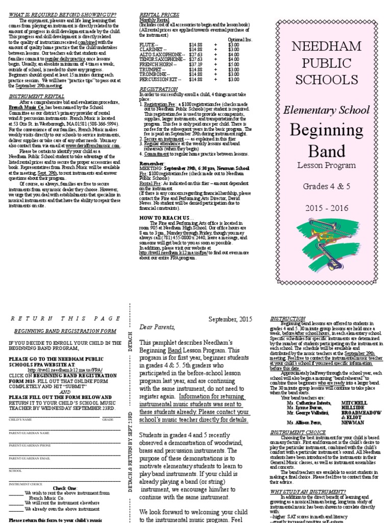 Needham Beginning Band Program Details | PDF | Fee | Music Education