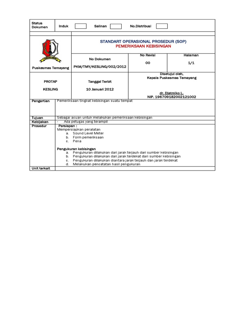 Sop Pemeriksaan Kebisingan | PDF | Sains & Matematika
