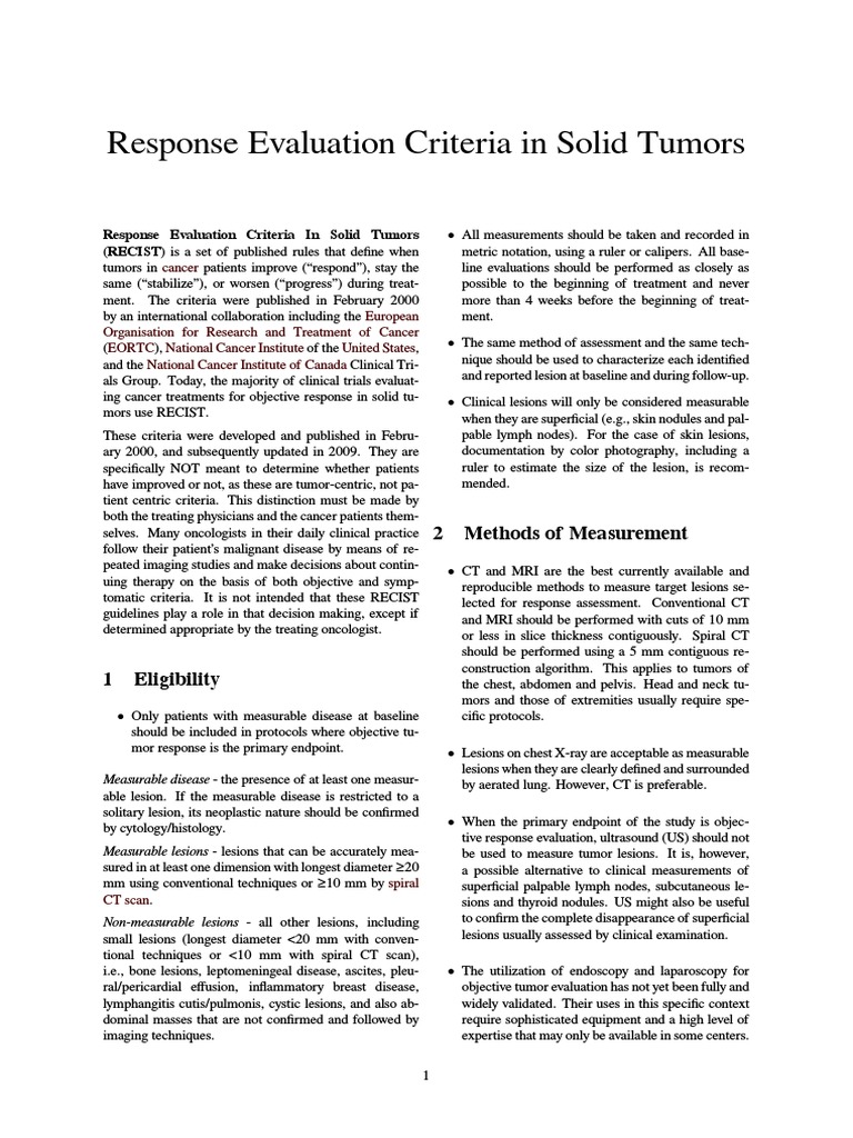 RECIST Guidelines for Tumor Response Evaluation | PDF | Epidemiology ...