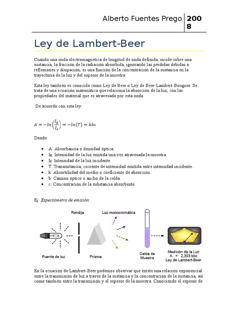 Ley de Lambert-Beer: Fundamentos y Aplicaciones | PDF | Ligero | Medición