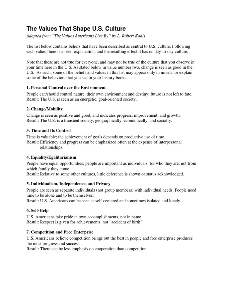 Us Cultural Values | PDF | Egalitarianism | The United States