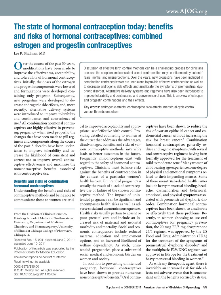 The State of Hormonal Contraception Today: Benefits and Risks of ...