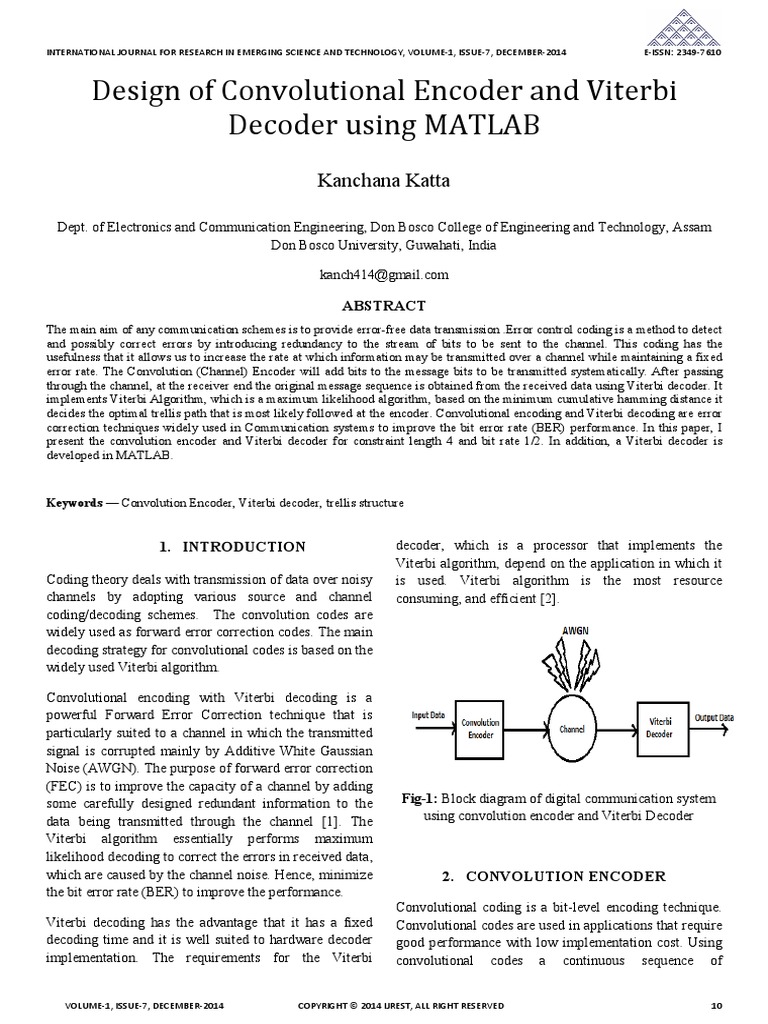 Design Of Convolutional Encoder And Viterbi Decoder Using Matlab