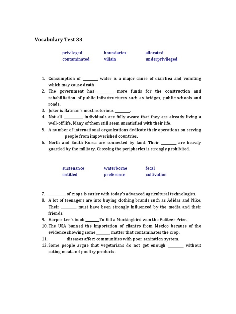 Sample Vocabulary Test 33 | PDF