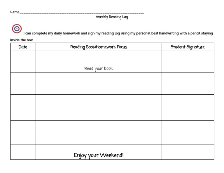 Weekly Reading Log Template | PDF | Language Arts & Discipline | Home ...