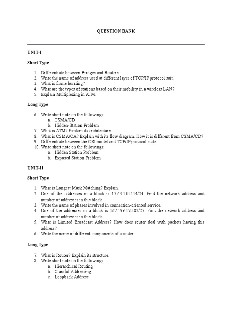 4 Question Bank | PDF | Internet Protocols | Computer Network