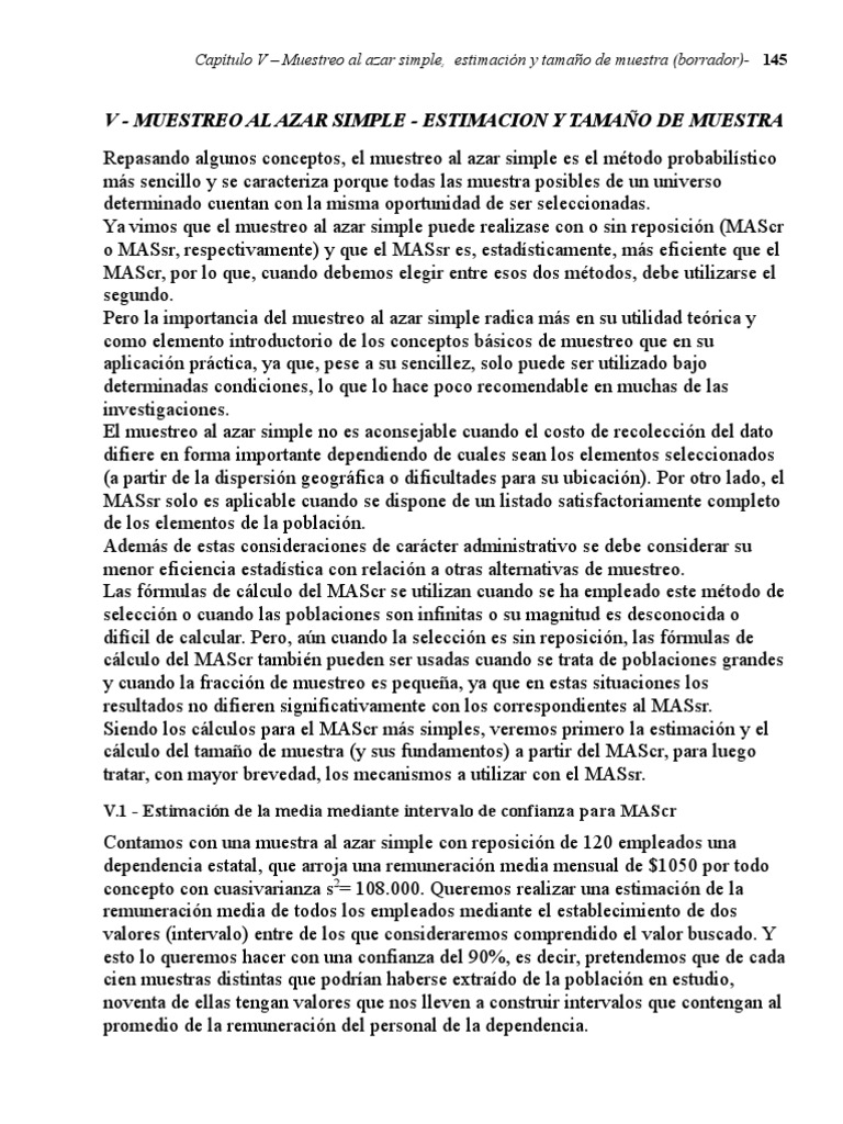 Muestreo al azar simple: estimación y tamaño | PDF | Teoría de la ...
