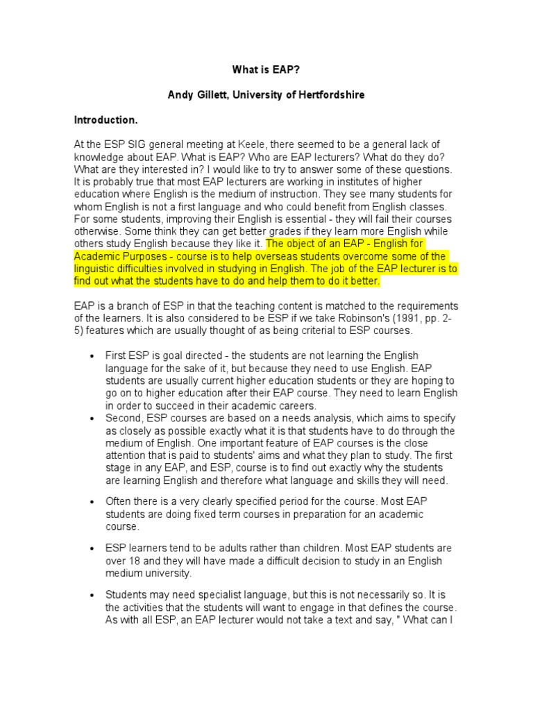 What Is Eap Pdf International English Language Testing System