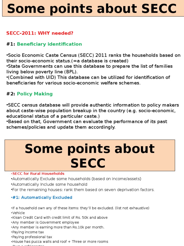 Understanding Socio-Economic Caste Census (SECC) 2011: Objectives ...