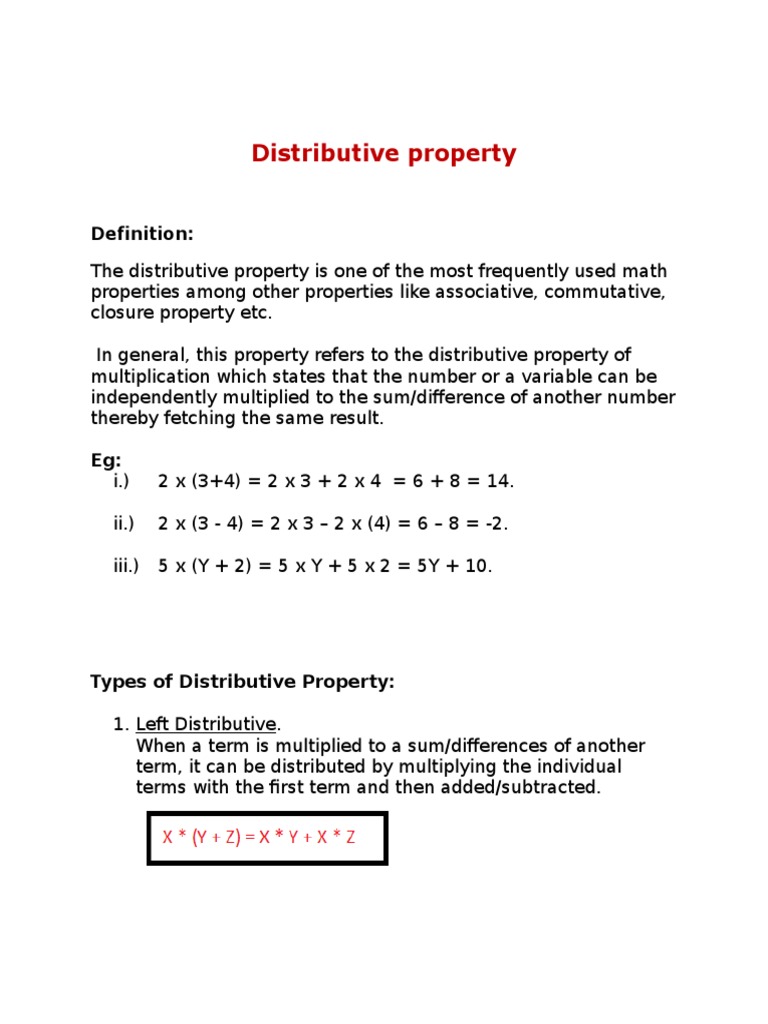 Distributive Property: Definition | PDF | Matrix (Mathematics ...