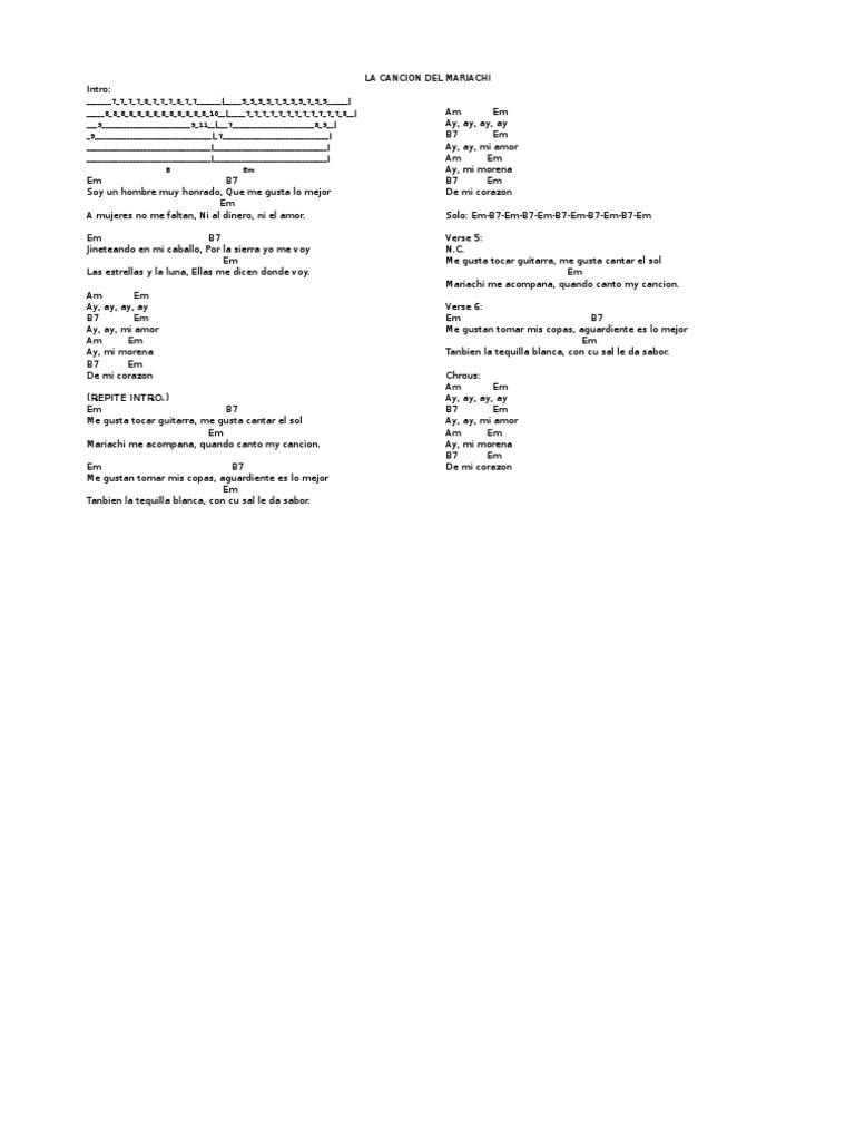 Letra y acordes de "La Canción del Mariachi" | PDF | Música grabada ...