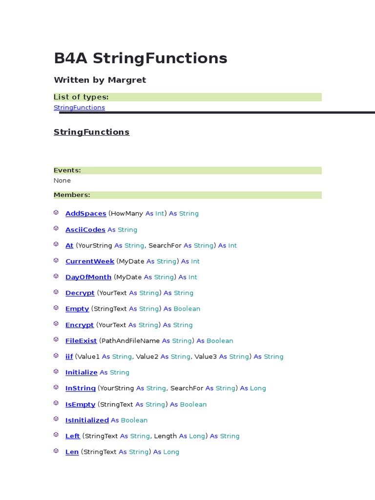 B4A Stringfunctions: Written by Margret | PDF | String (Computer Science) | Boolean Data Type