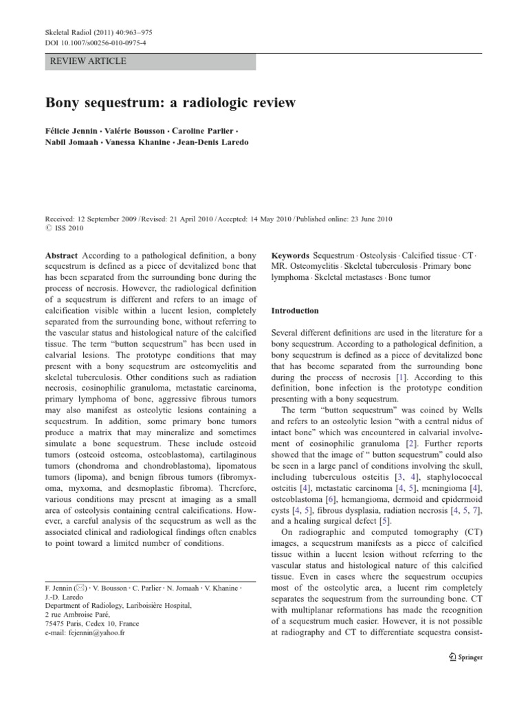 Bony Sequestrum: A Radiologic Review | PDF | Bone | Medicine