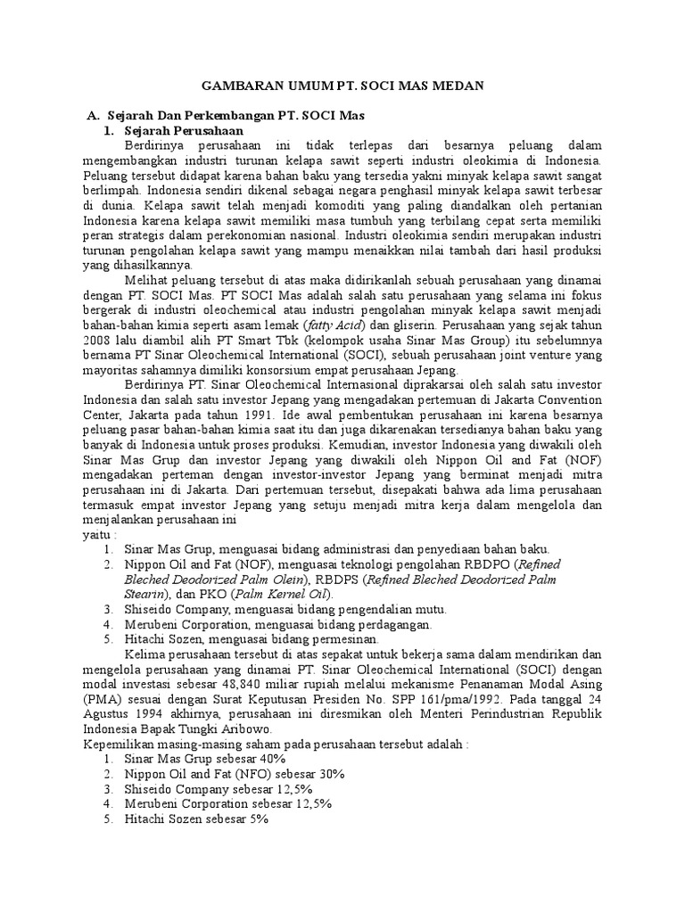 Profil PT. Soci Mas Medan dan Perkembangannya | PDF