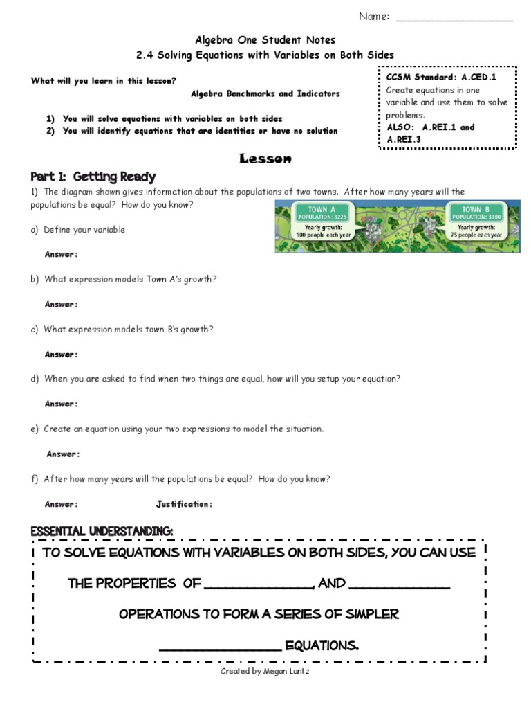 2 4 Notes Equations With Variables On Both Sides | PDF | Equations ...