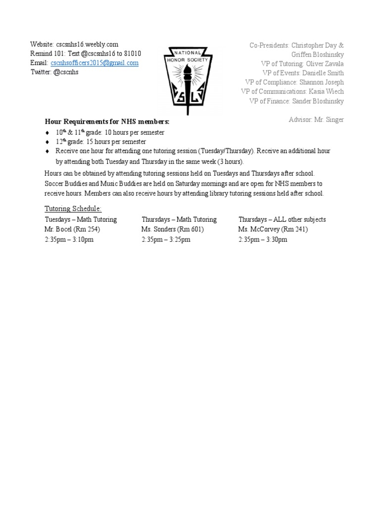 NHS Hour and Event Requirements | PDF