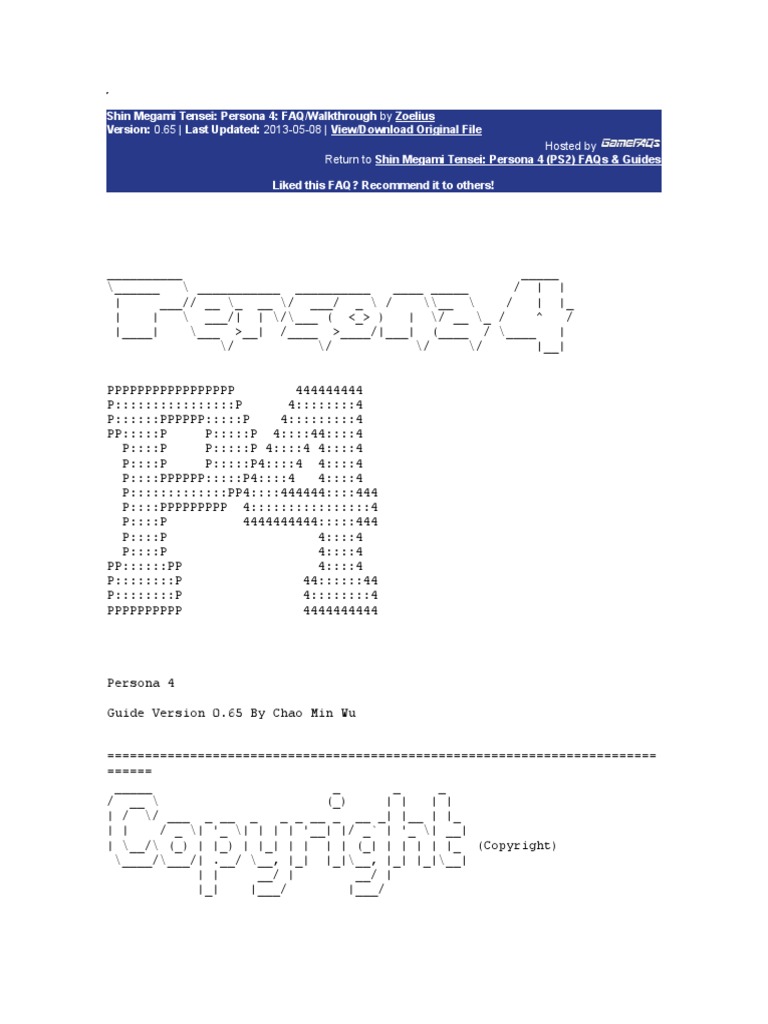 Persona 4 Faq | PDF | Leisure