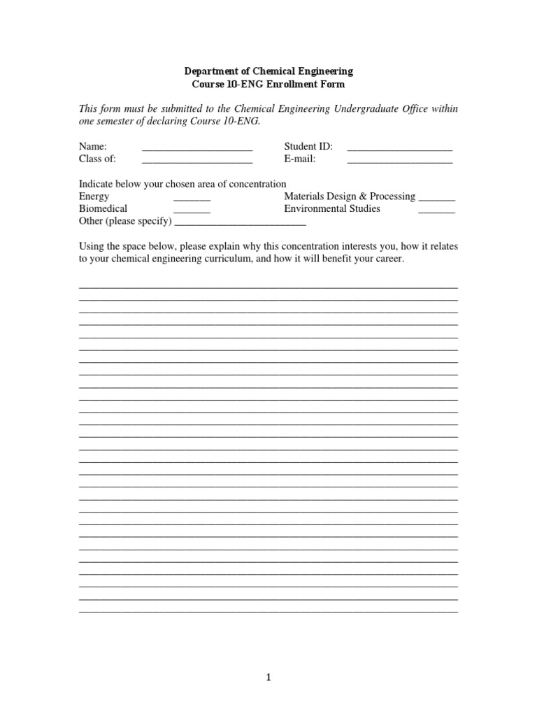 Chemical Engineering Course 10-ENG Curriculum Planning Form | PDF ...