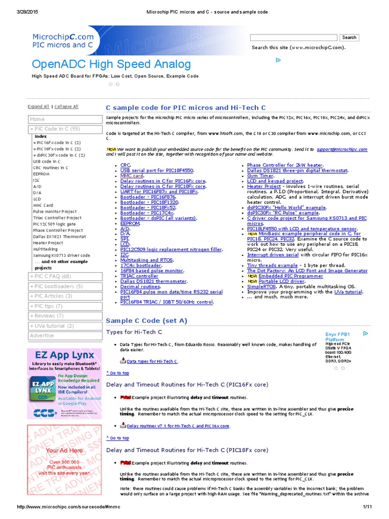 Openadc High Speed Analog: C Sample Code For Pic Micros and Hi Tech C | PDF | Pic ...