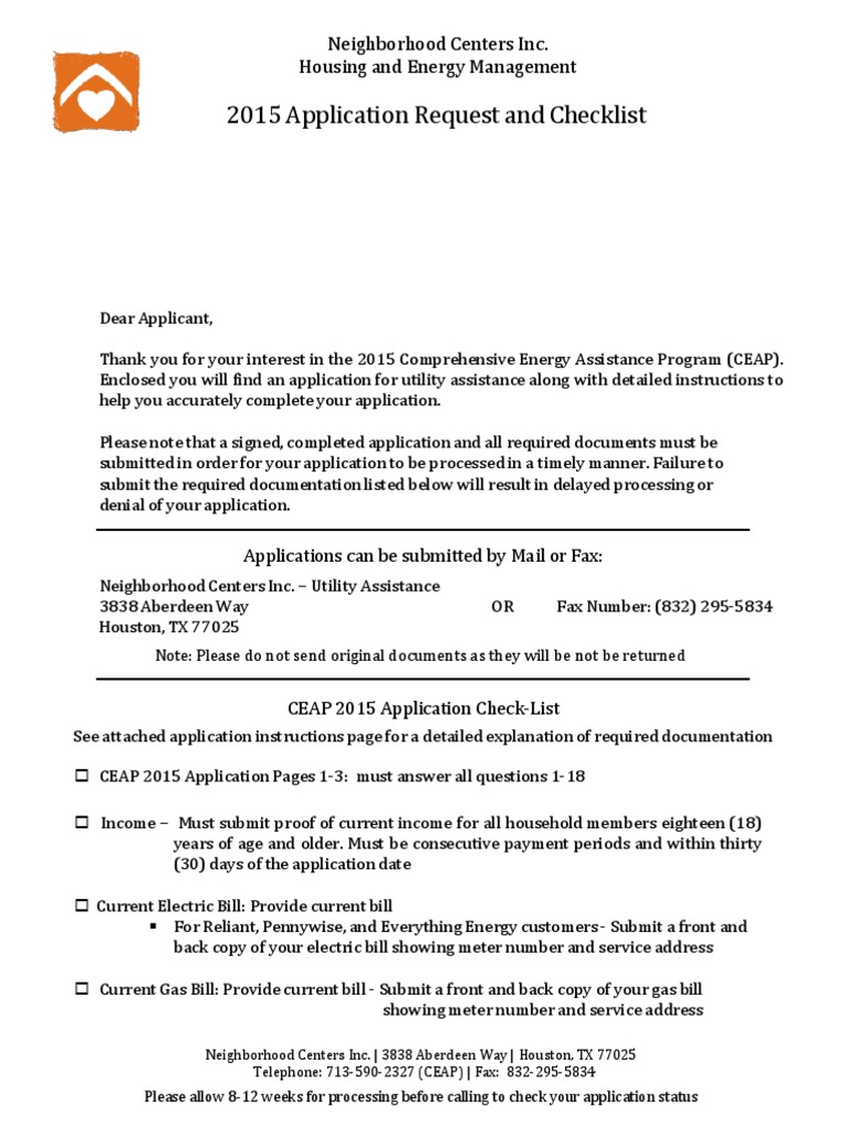 2015 Application Request and Checklist: Neighborhood Centers Inc ...
