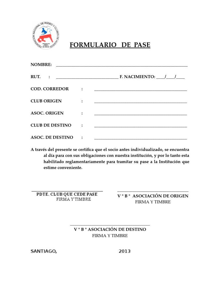 Formulario de Pase | PDF