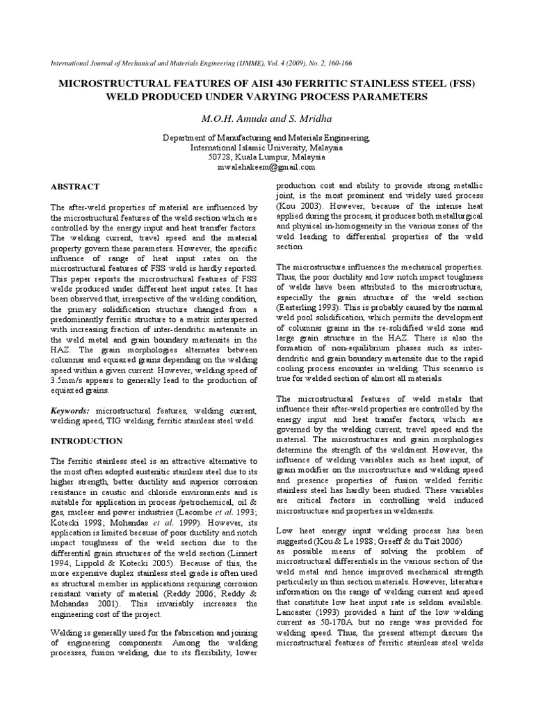 AISI 430 Ferritic Stainless Steel Microstucture | PDF | Welding ...