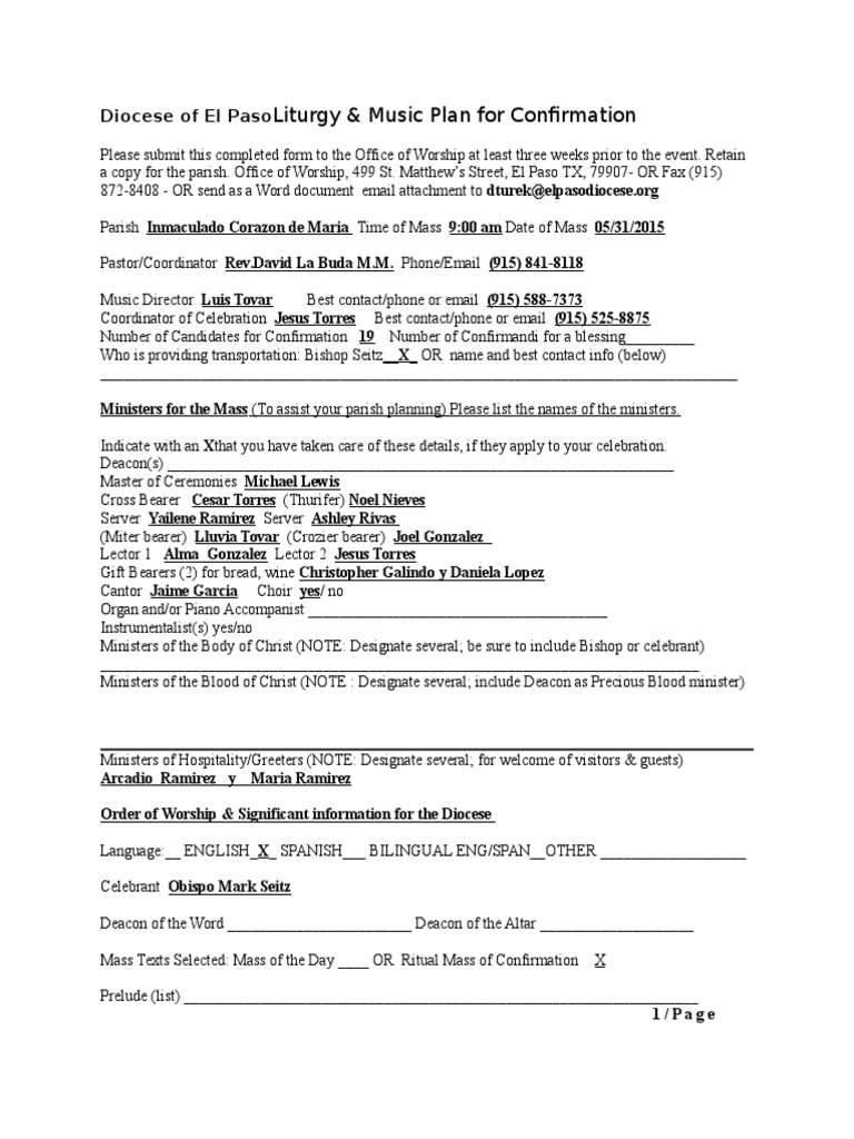 Diocese of El Paso Liturgy and Music Plan For Confirmation | PDF ...